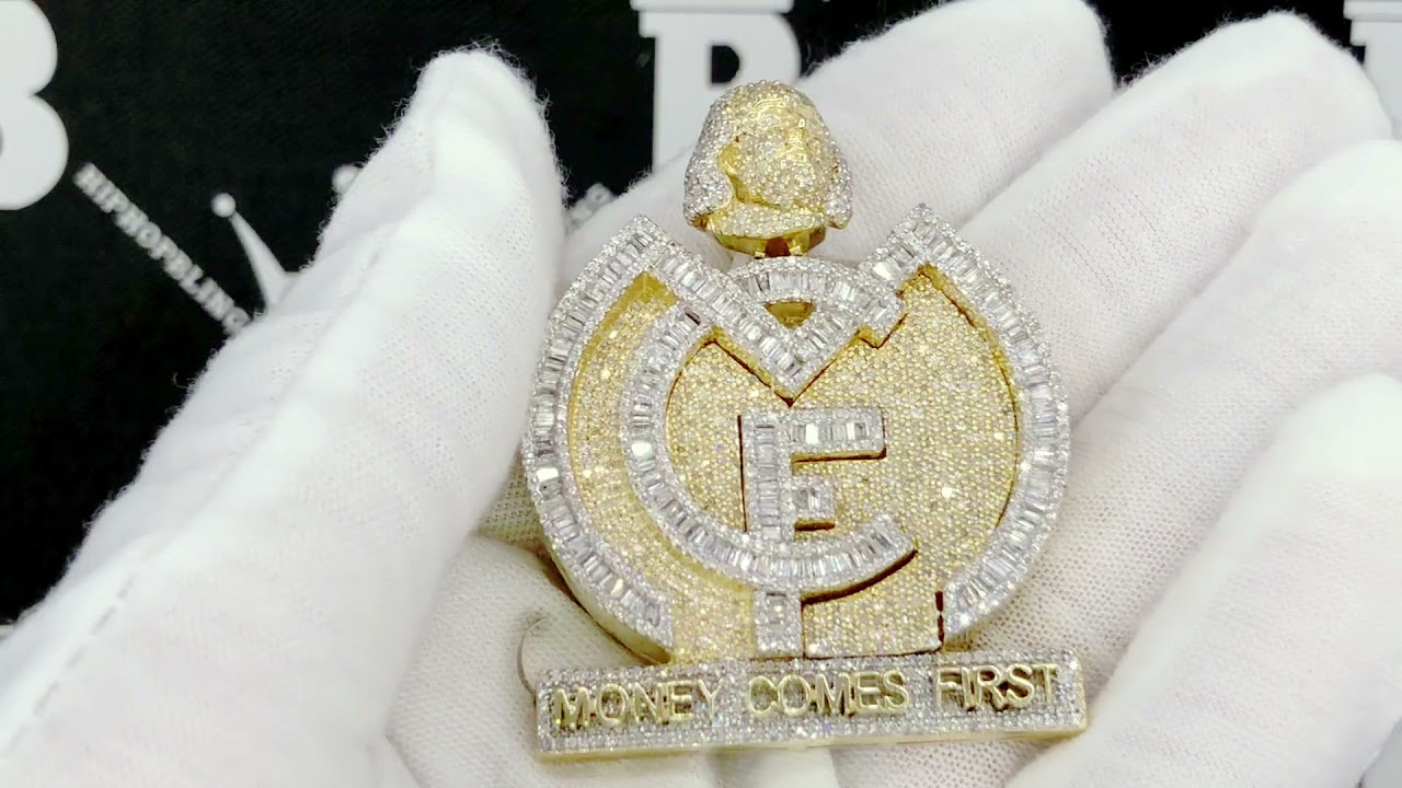 MCF Money Comes First Baguette Diamond Pendant 4.15cttw 10K Yellow Gold ...