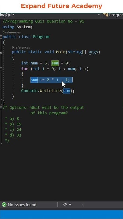 Solution for Programming Quiz Questions - Q91 - Expand Future Academy #Shorts #CSharp #Dotnet ...