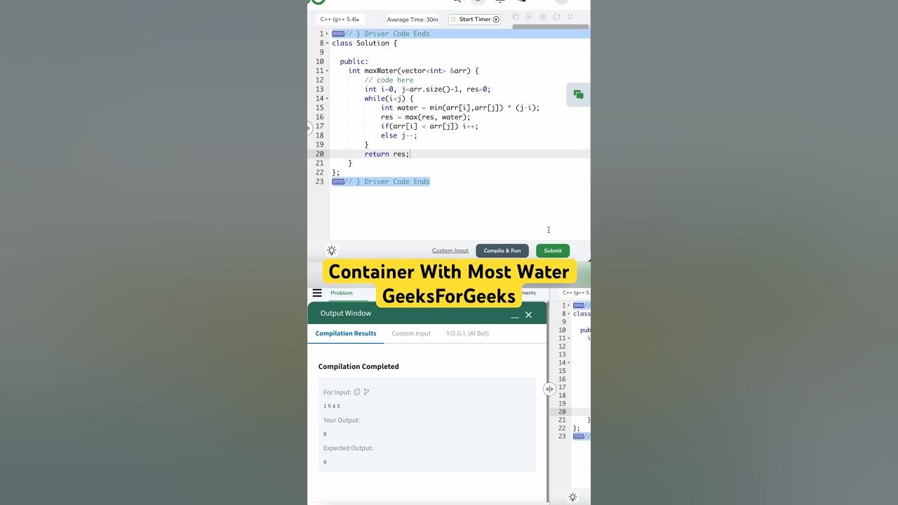 Container With Most Water | GeeksForGeeks #dsa #gfgpotd #apple #coding #codingchallenge - YouTube