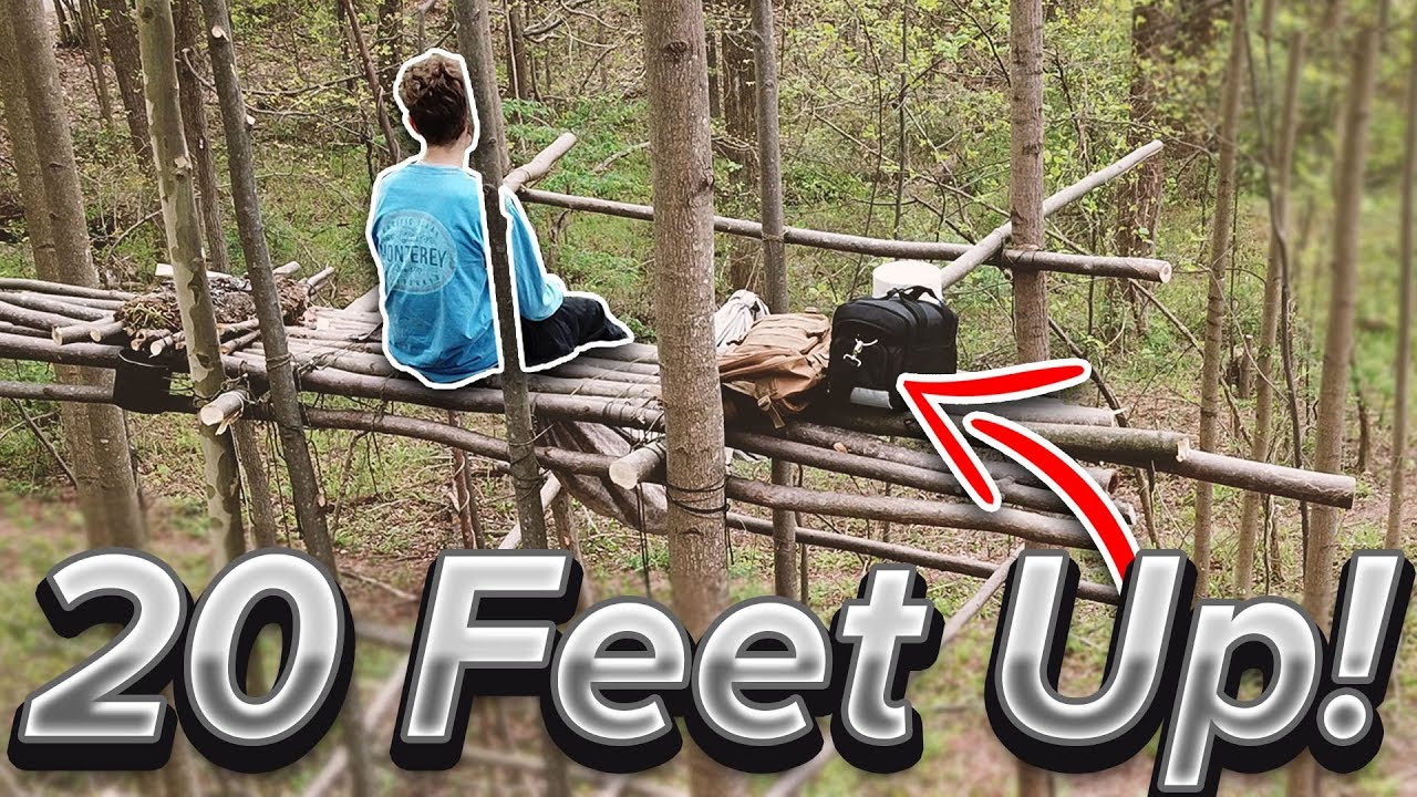 Hammocking 20 feet High Up A Tree Solo Overnight Camping - YouTube