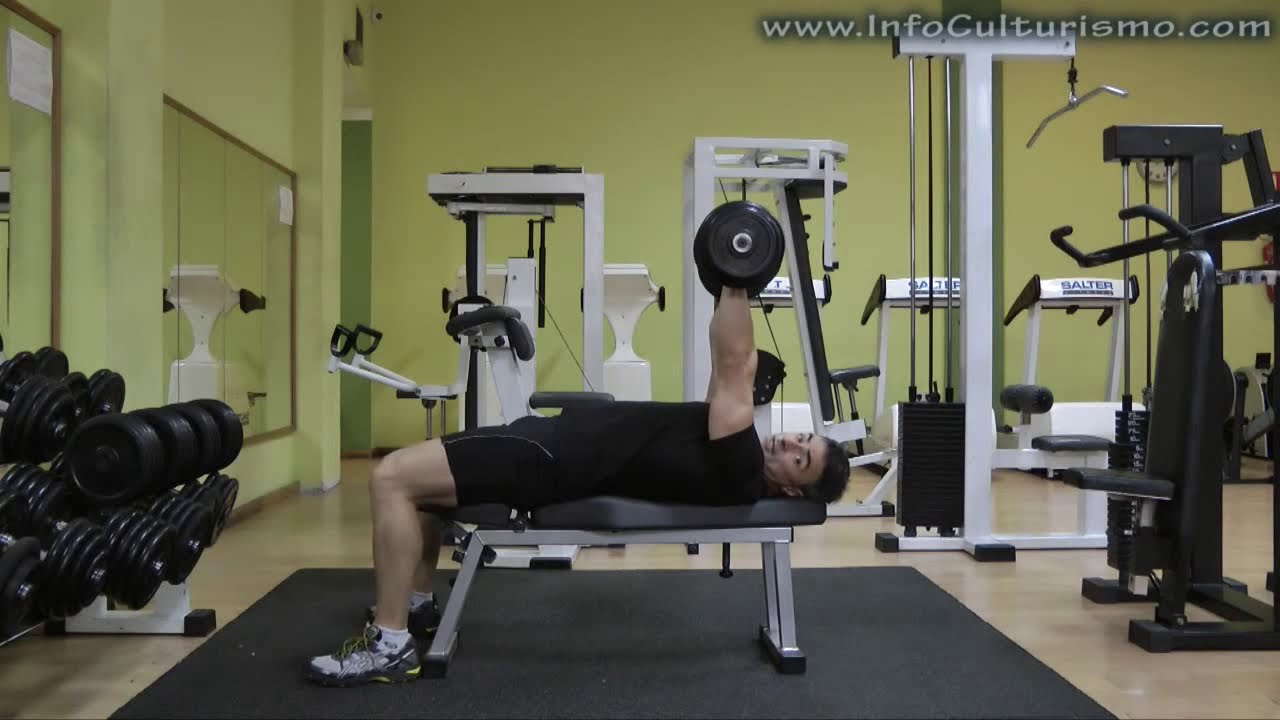 Tecnica para colocar las mancuernas en el press plano con mancuernas ...