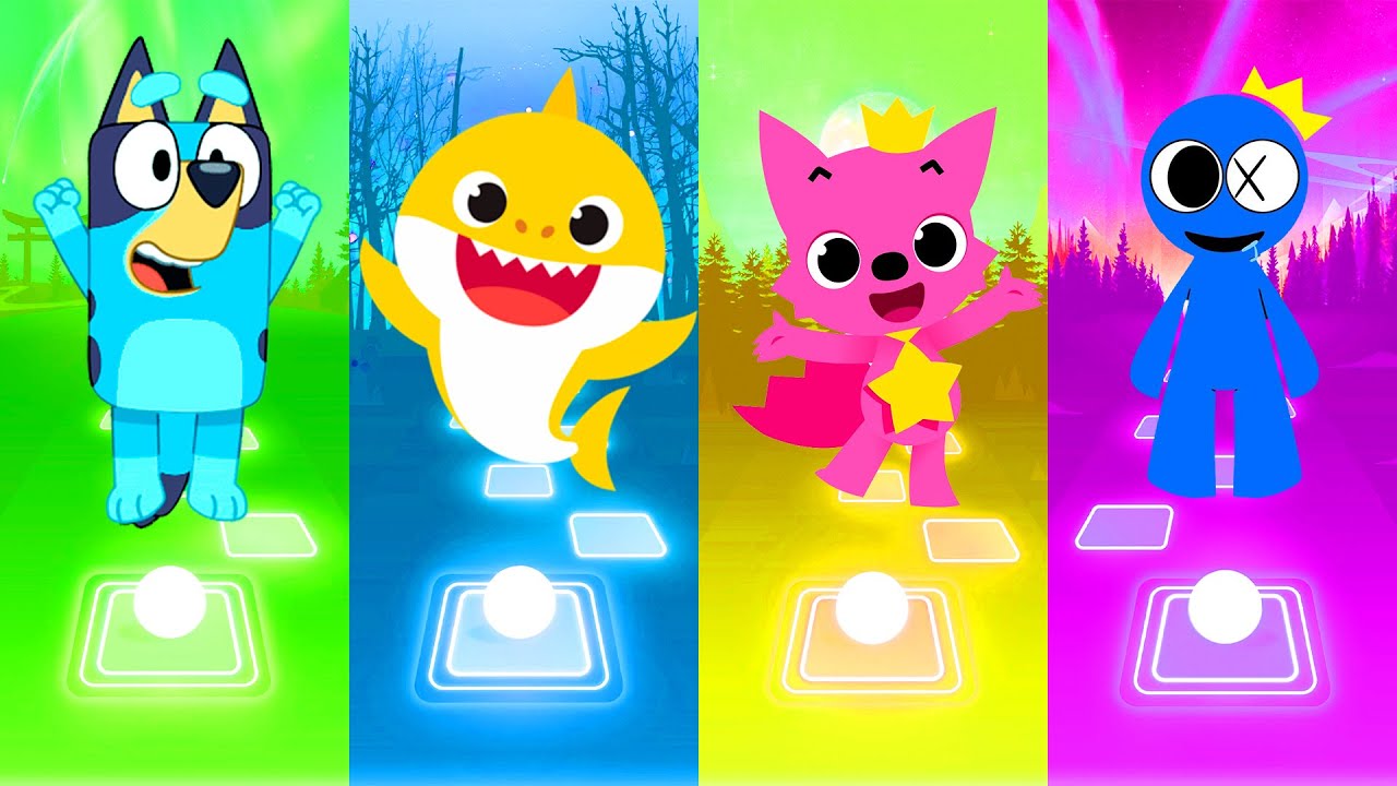 Bluey vs Baby Shark vs Pinkfong vs Rainbow Friends Blue | Tiles Hop EDM ...