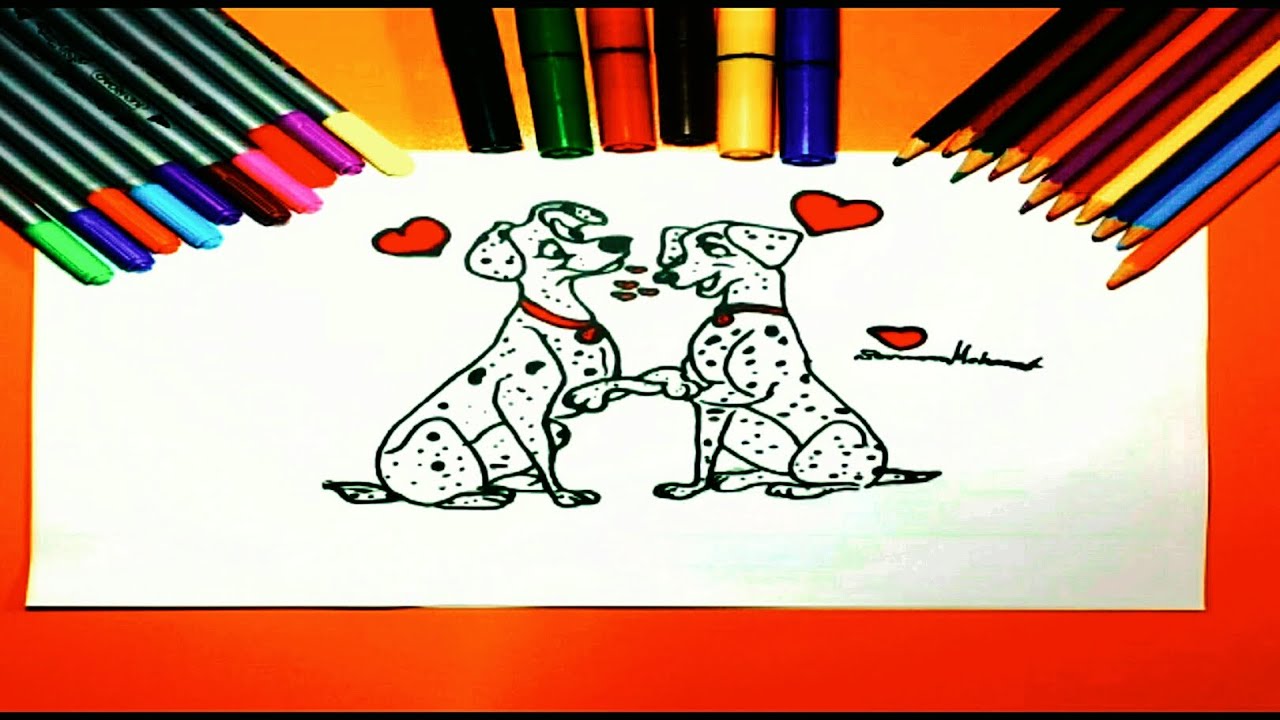 How to draw Pongo and Perdita from movie One Hundred and One Dalmatians ...