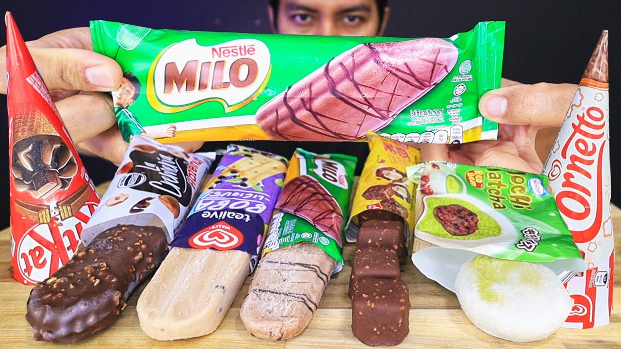 ASMR (WALLS VS NESTLE) 7x ICE CREAM MILO KITKAT BOBA CUBES MOCHI La ...