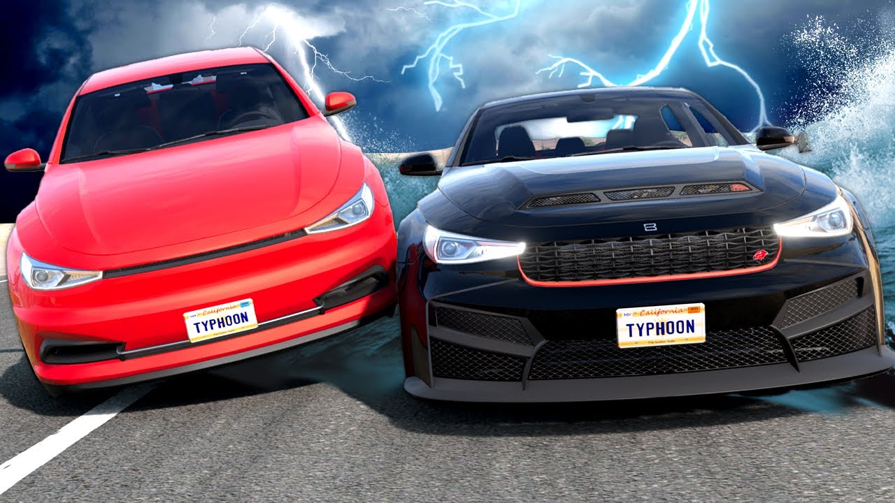 Gas VS Electric Car ESCAPE THE FLOOD in BeamNG Drive Mods! - YouTube