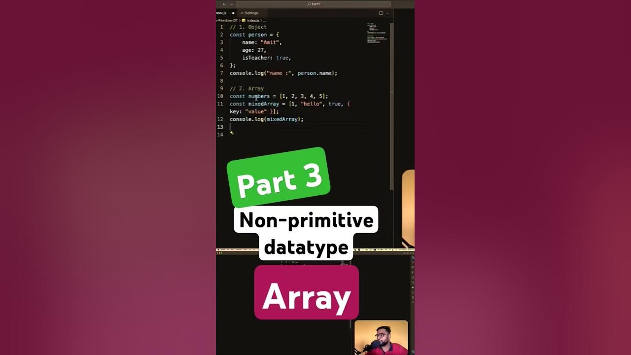 Part 8.3 Arrays Non-Primitive data types #javascript #coding #array #shorts - YouTube