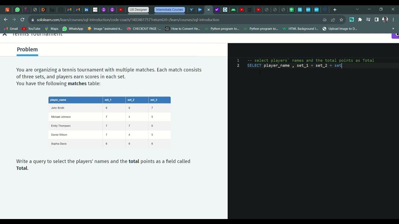 16 Tennis Tournament | Introduction to SQL | Sololearn - YouTube