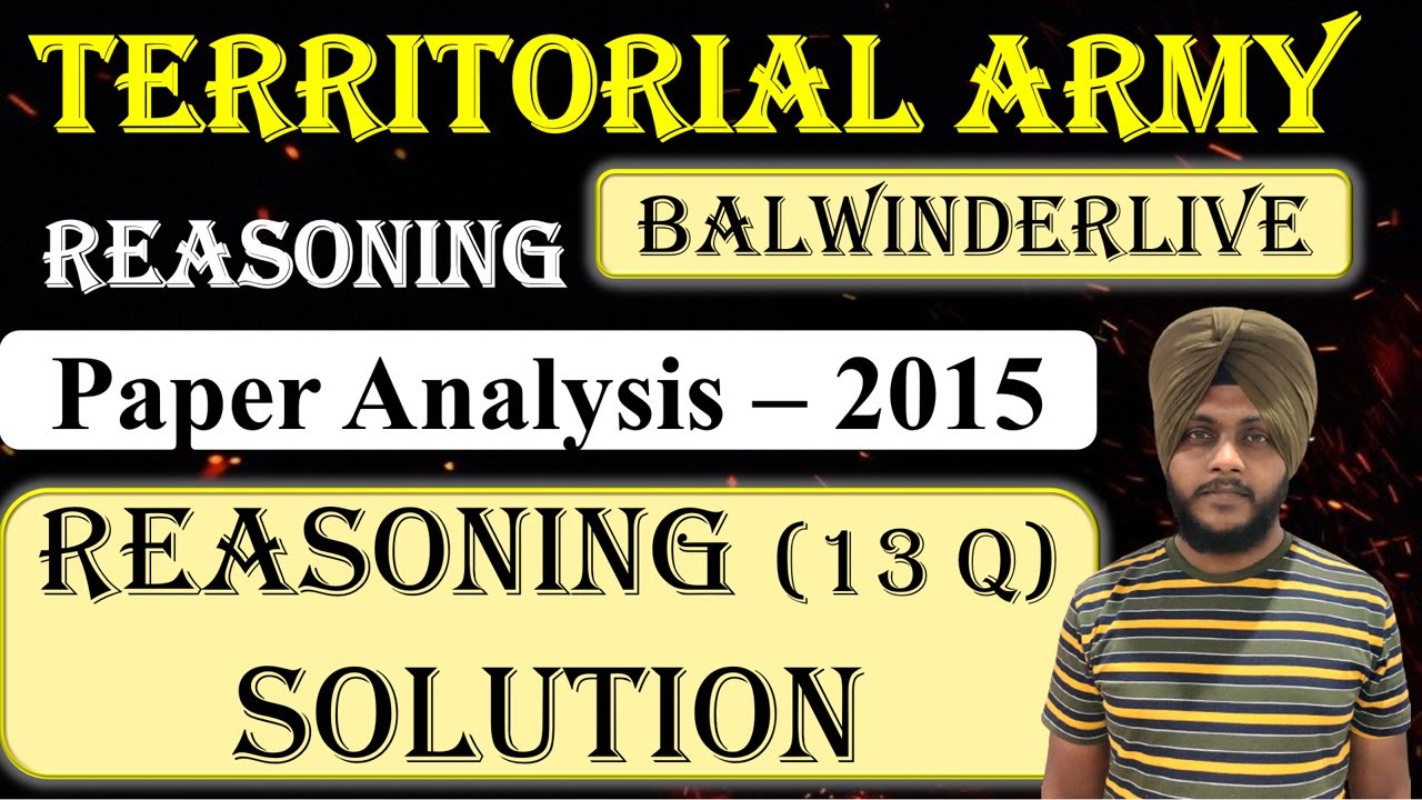 Territorial Army | TA Reasoning Solved Paper | Previous Year Questions | Territorial Army 2015 ...