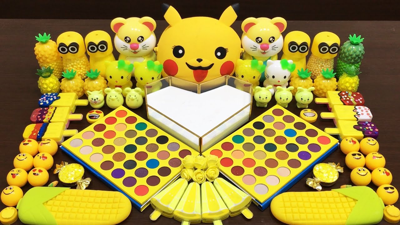 Yellow Slime | Mixing Makeup and Glitter into Slime ASMR #658 - YouTube