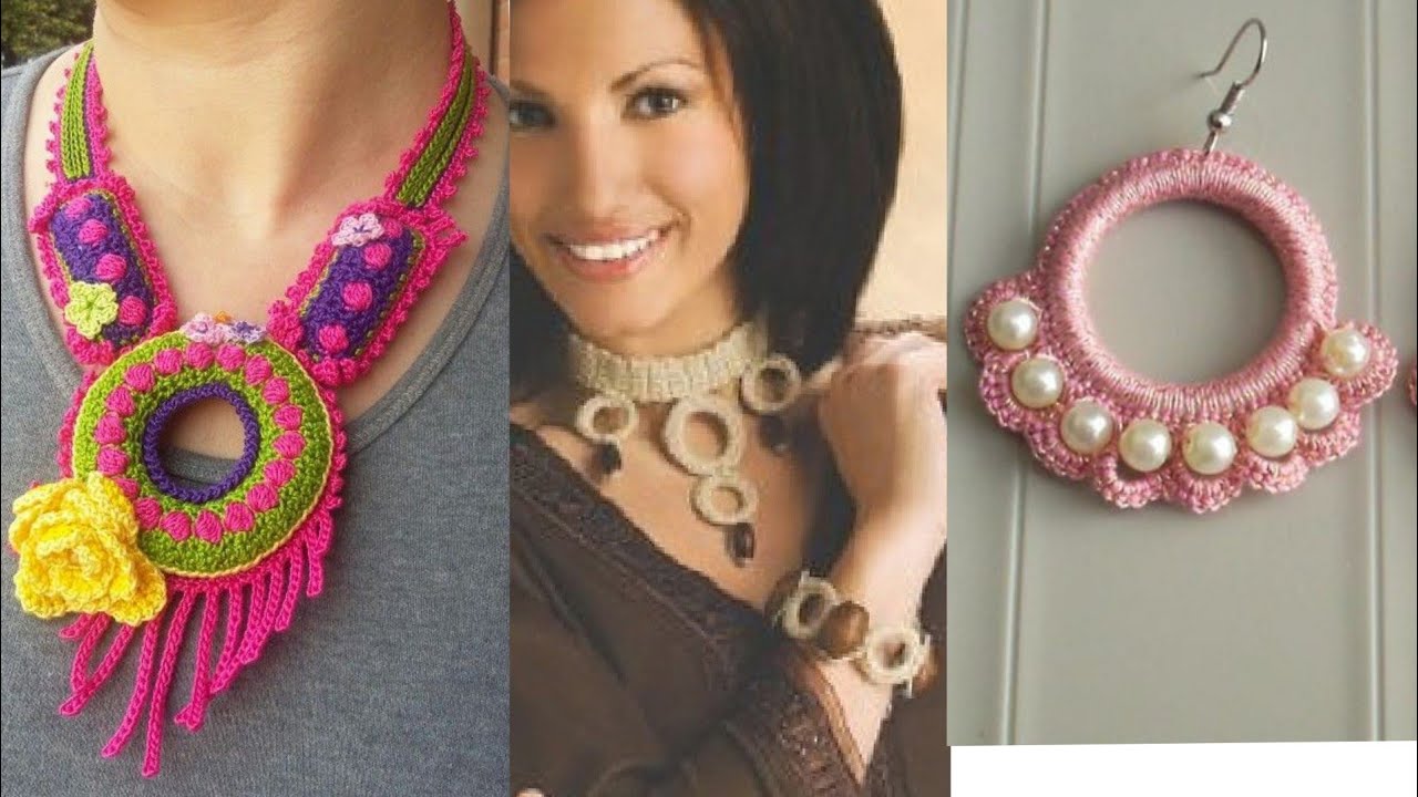 Crochet Hoops And Rings Shape Jewelry Beautiful Crochet Necklace And Earrings Crochetjewelry
