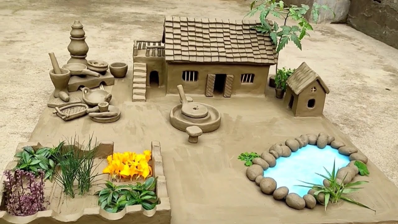 How to make a mini house with clay | clay house and kitchen set | mini ...