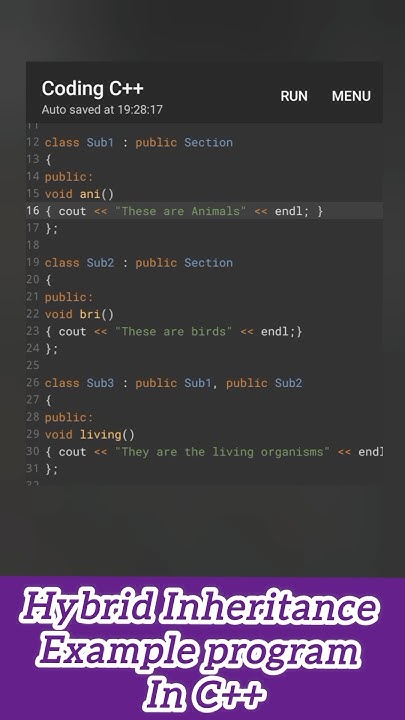 Hybrid Inheritance Example Program in C++ #hybrid #inheritance #inheritanceincpp - YouTube