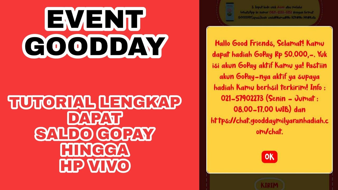 EVENT GOODDAY - TUTORIAL TUKAR KODE UNIK JADI SALDO GOPAY SAMPAI HP VIVO - YouTube