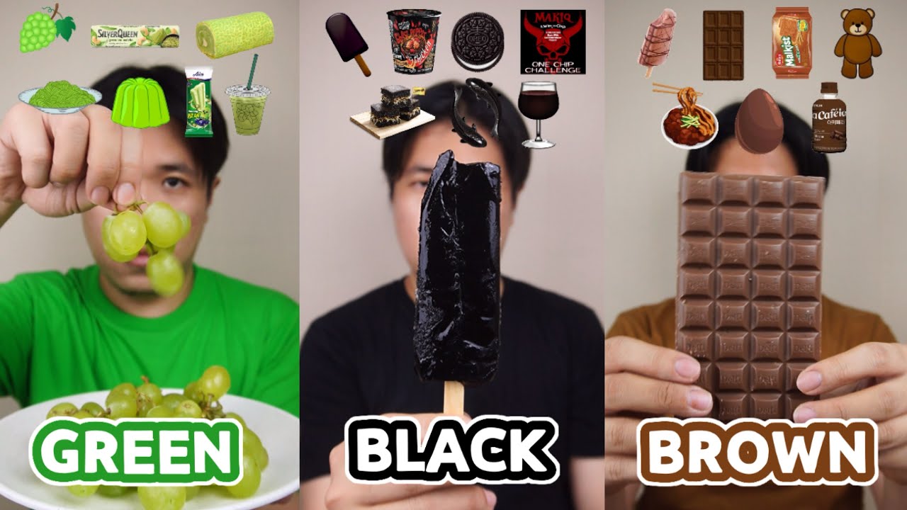 COMPILATION OF EATING RANDOM GREEN, BLACK, AND BROWN FOOD - YouTube