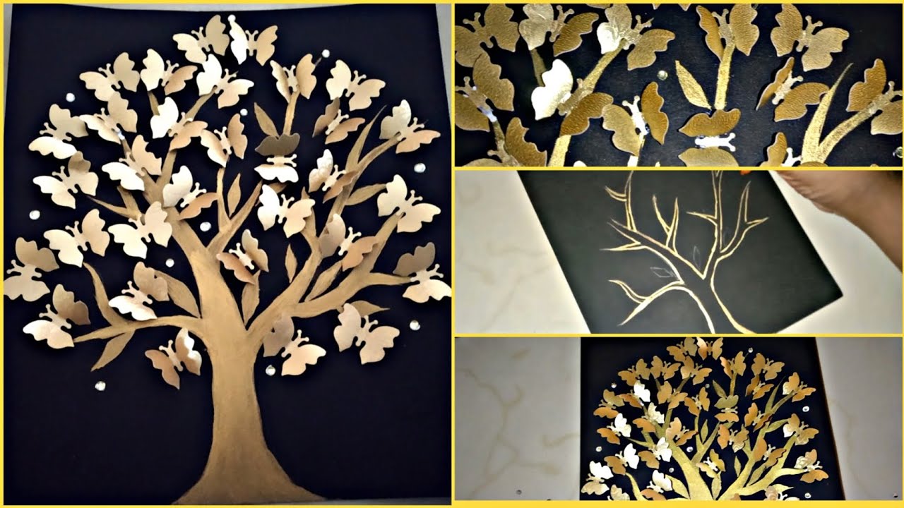 Wall decoration idea with Chart paper Paper Butterfly tree🦋Oviyam's ...