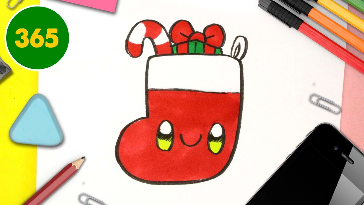 HOW TO DRAW A CUTE SOCK KAWAII - Christmas special - YouTube