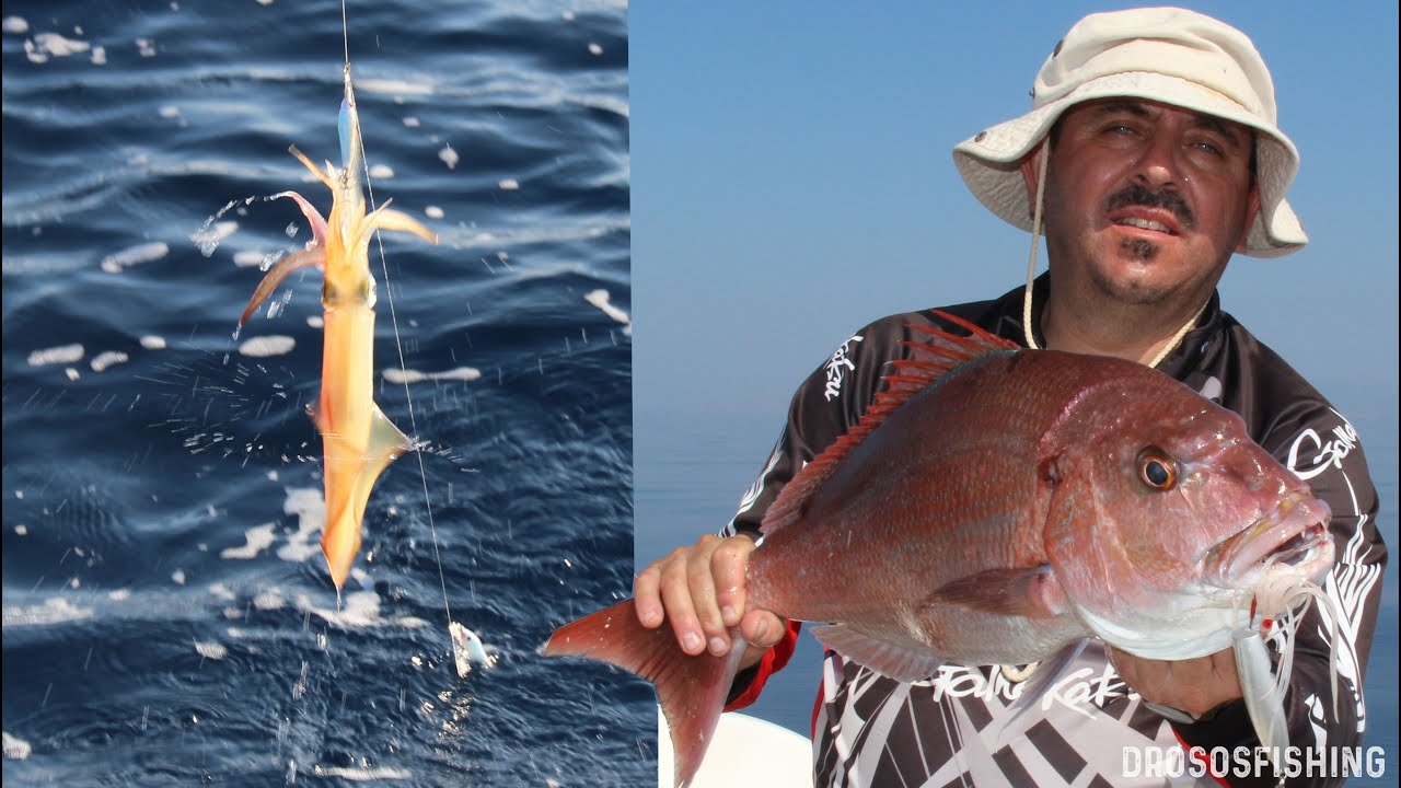 Καλαμάρια με καθετή & Τσαούσης με δολωμένο inchiku Squid boat fishing ...