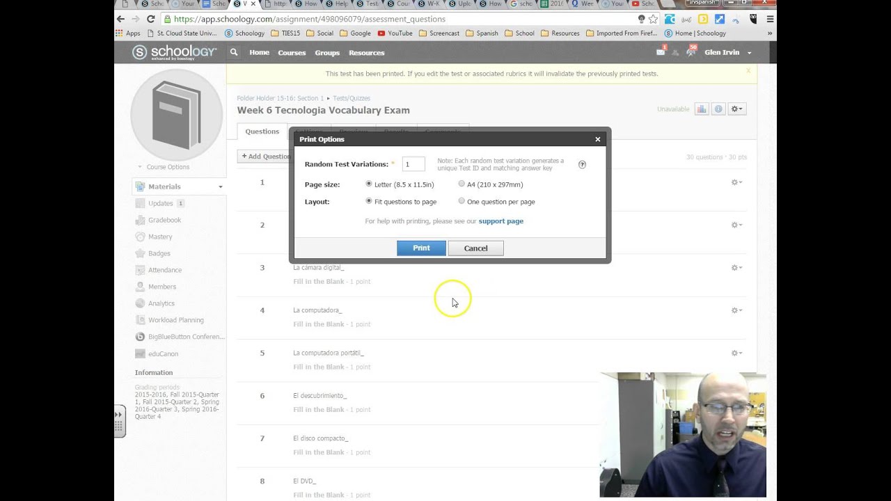 Print Assessments in Schoology - YouTube