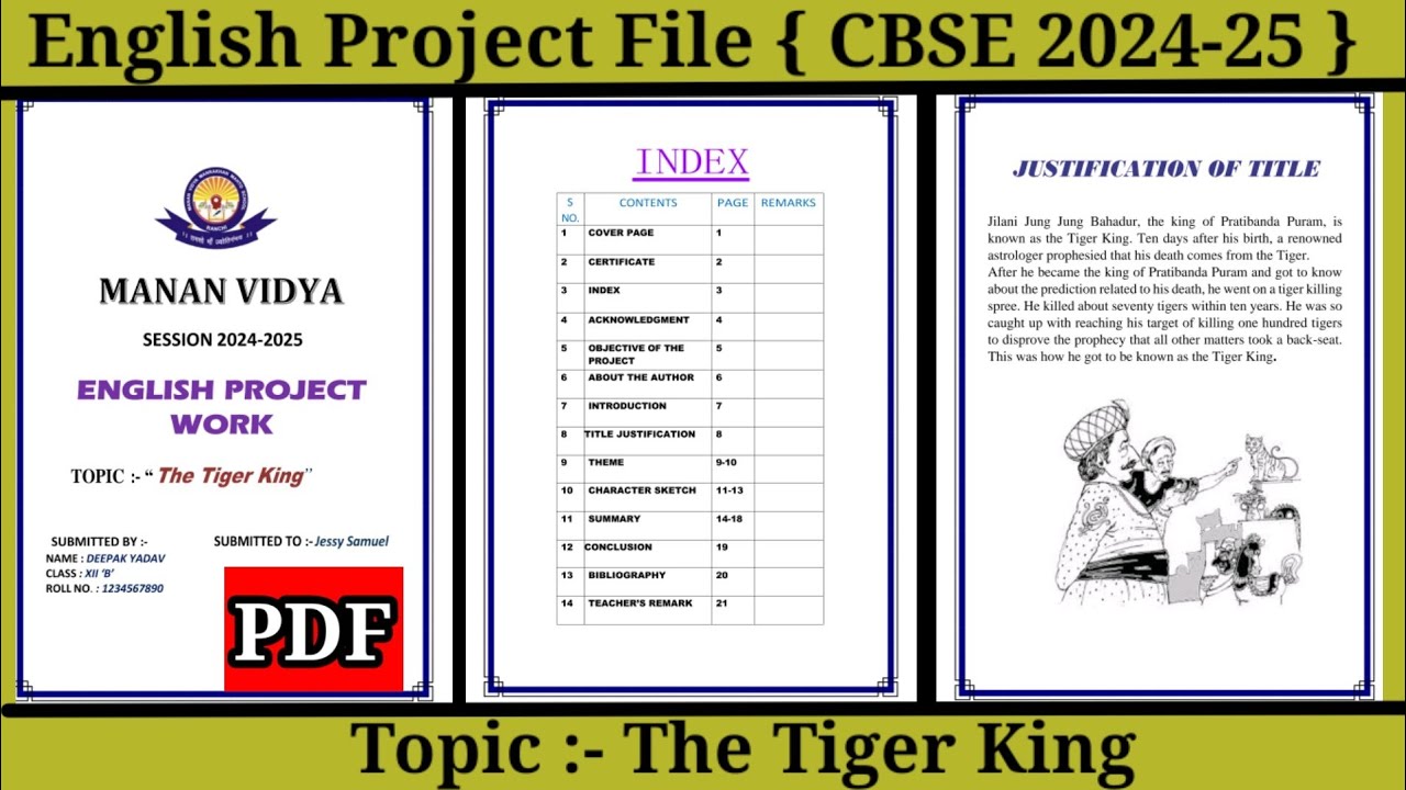 English Project File | Class XII CBSE | The Tiger King | With PDF ...