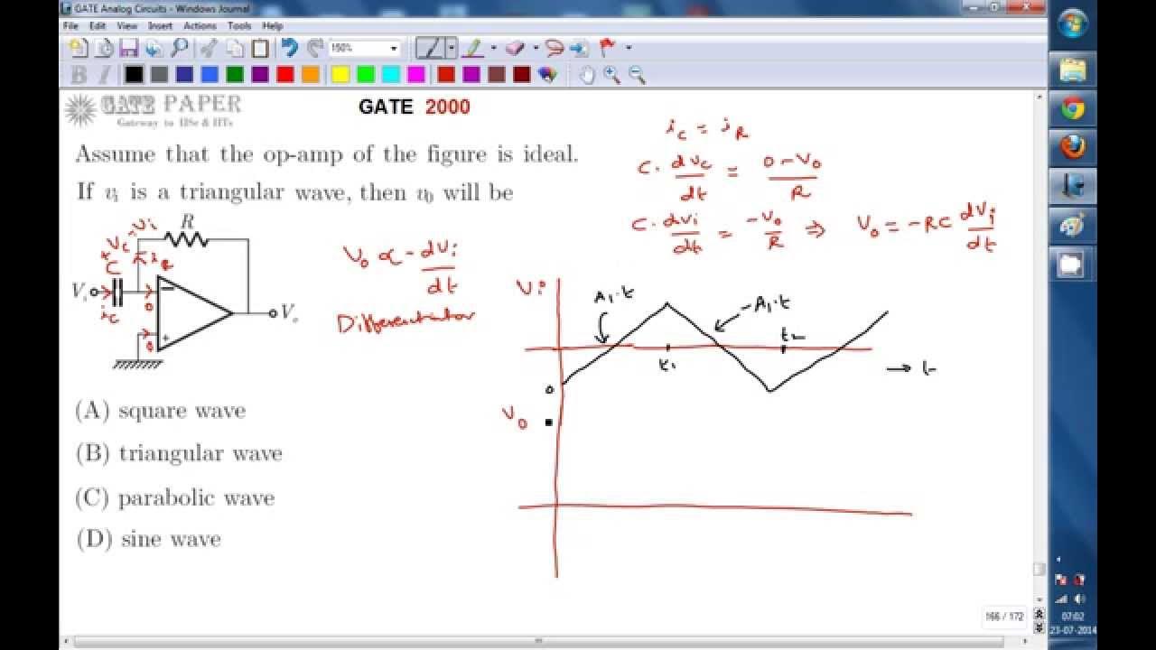 GATE 2000 ECE Output of a Differentiator using OP AMP for a traingular wave input - YouTube