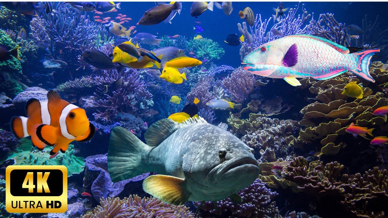 AQUARIUM 4K VIDEO ULTRA HD Beautiful Coral Reef Fish, Relaxing Sleep ...