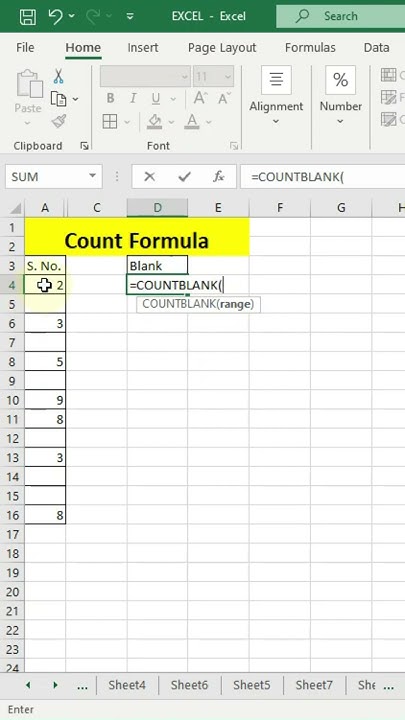 Use Count Formula In Excel Youtube