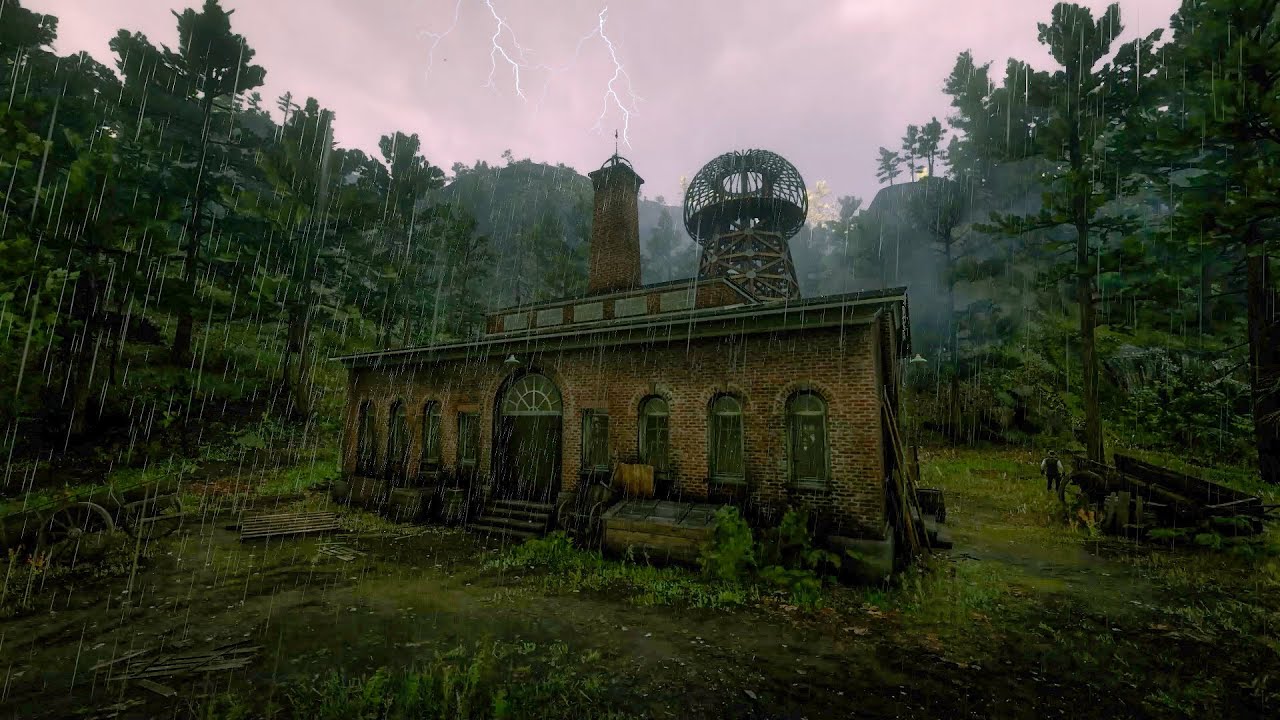 Heavy Rain and Thunder storm Abandoned classic villa on the hill | RDR2 ...