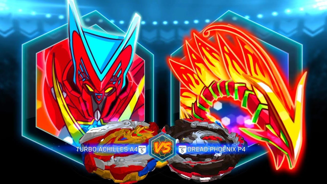 TURBO ACHILLES A4 VS DREAD PHOENIX P4 BEYBLADE BURST APP - YouTube