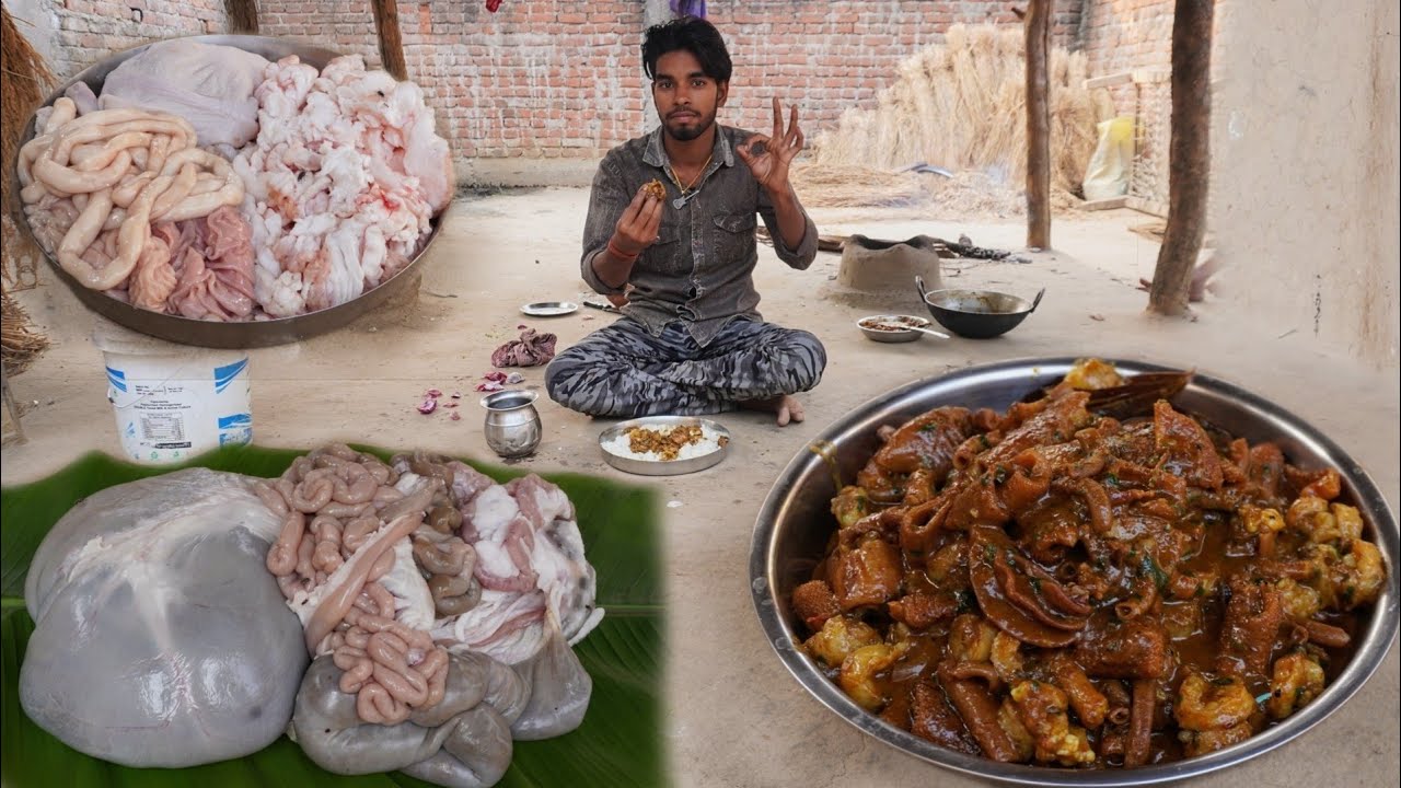 goat intestine gravy | cooking goat boti recipe | clean goat intestine ...