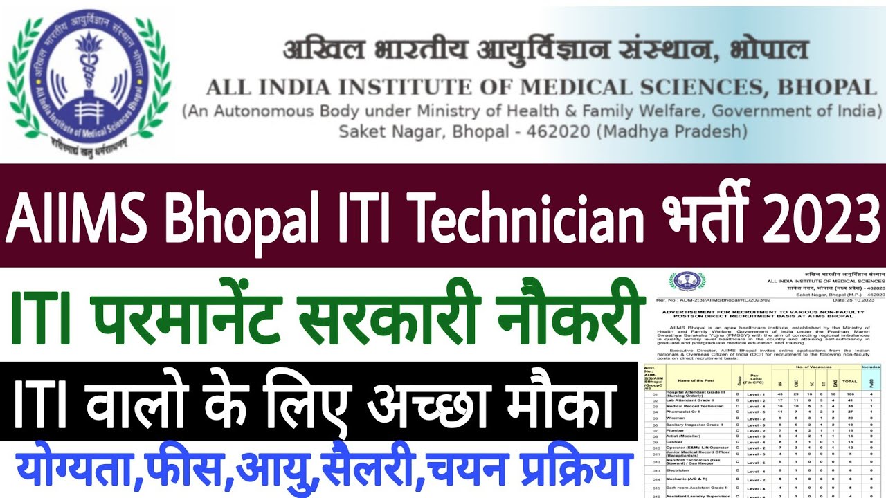 AIIMS Bhopal ITI Permanent Job 2023 ITI Government Job 2023 ITI aiims-bhopal-iti-permanent-job-2023-iti-government-job-2023-iti
