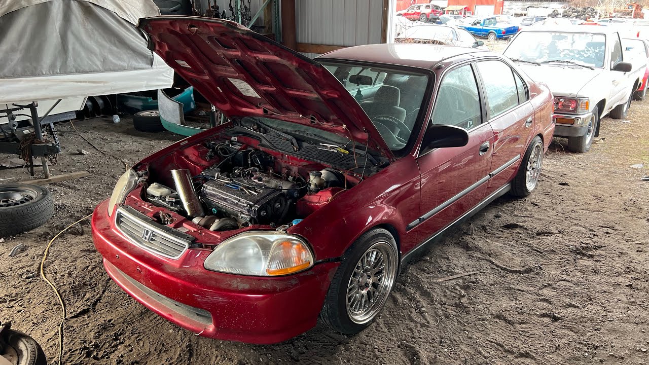 junkyard built B series turbo awd civic sedan build part 2 - YouTube