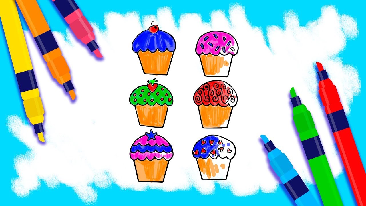 How to Paint Muffins Art Сolours for kids with Colored Markers - YouTube