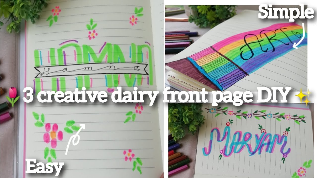 3 Creative diary front page ideas🌷|DIY assignment page ideas ️|🌼Easy ...