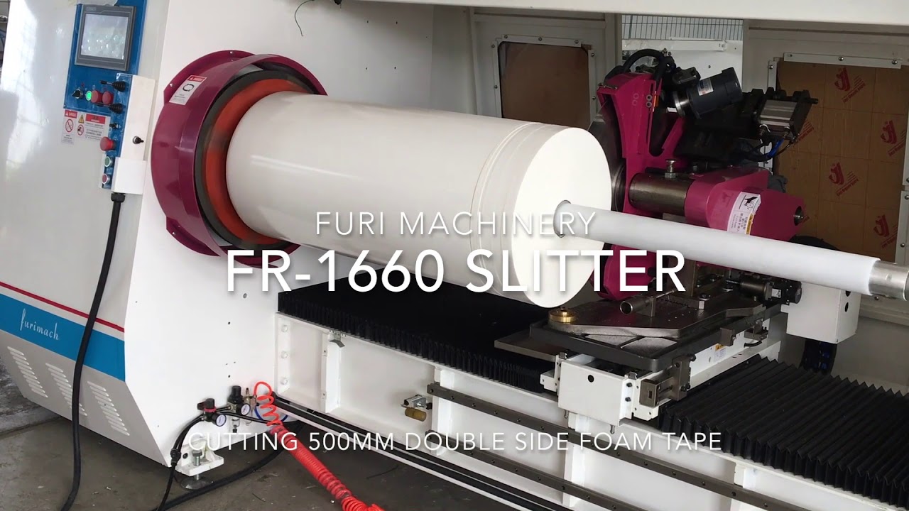 FR 1660 BIG SLITTER/ADHESIVE TAPE LOG CUTTING MACHINE - YouTube