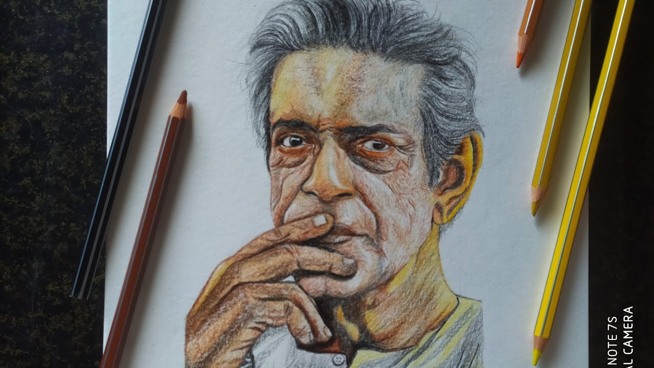 Satyajit Ray Drawing With Colour Pencils//ISHITA SARKAR ART - YouTube
