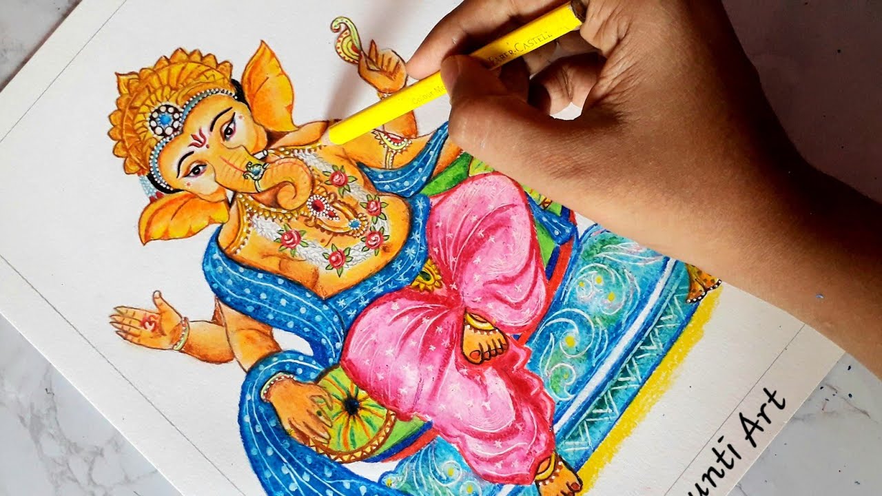 Lord Ganesha Drawing|How To Draw Ganpati Bappa With Colour 🥰🐁 - YouTube