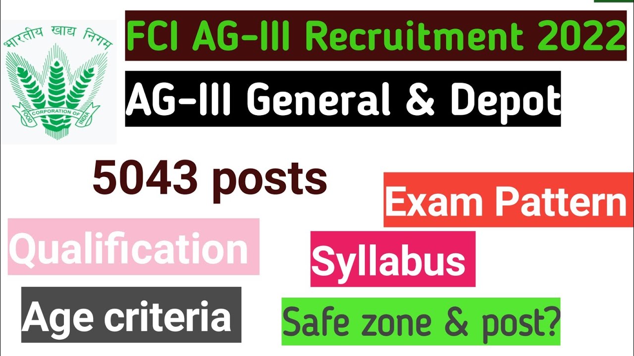 FCI Recruitment 2022 notification | FCI AG-III Full details ...