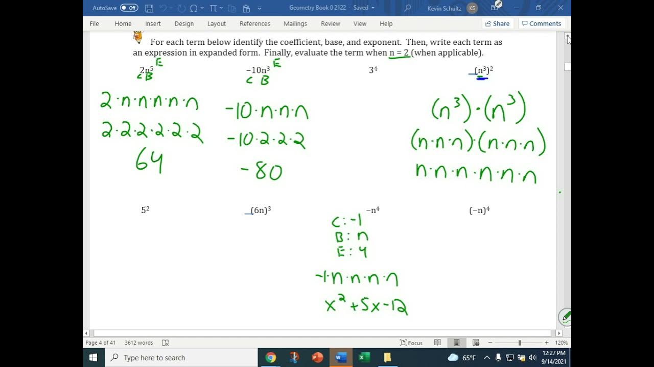 Geometry 9/14/21 PO9: Exponent Expressions in Expanded Form - YouTube