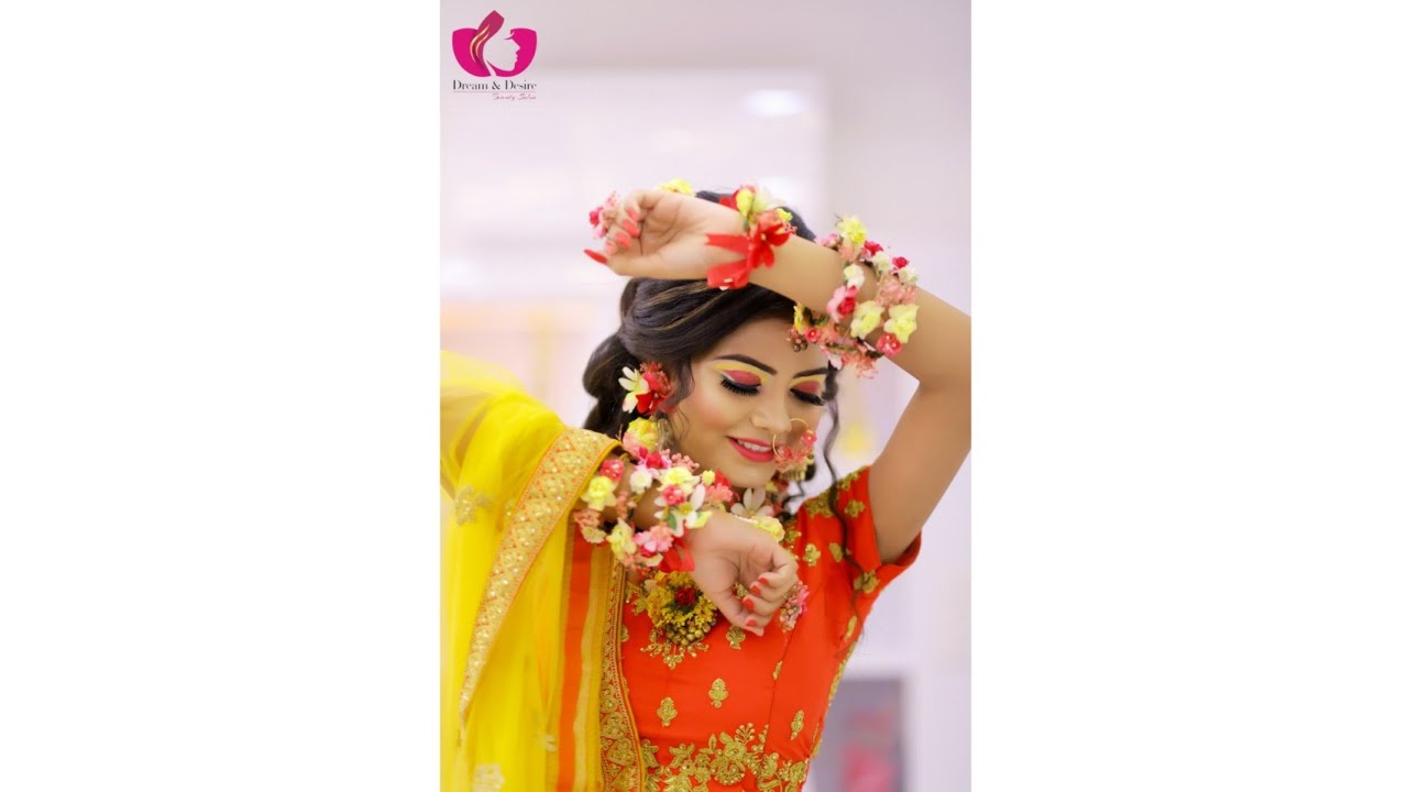 INDIAN BRIDAL HALDI MAKEUP LOOK TRANSFORMATION BY DREAM & DESIRE - YouTube