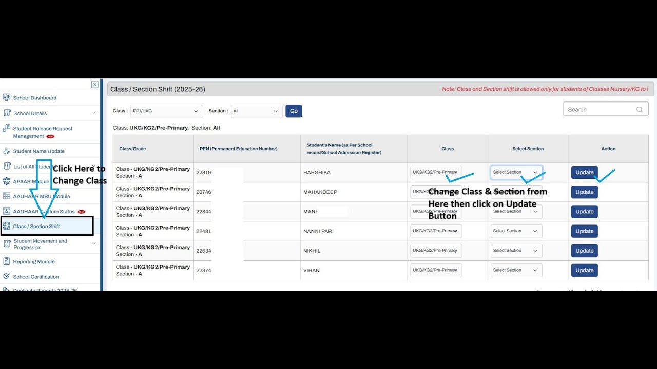 How to Change Class & Section on UDISE+ Portal 2025-26 | Step by Step ...