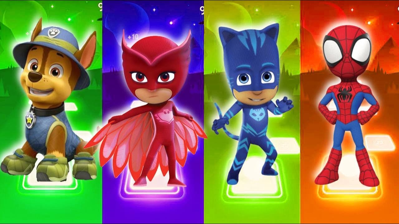 PAW PATROL 🆚 Pj Mask 🆚 Spider-Man 🆚 Blue Pj Mask Tiles Hop - YouTube