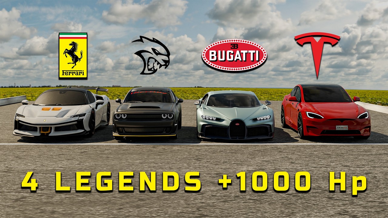 Bugatti Chiron vs Tesla Plaid vs Dodge Demon 170 vs Ferrari SF90 ...