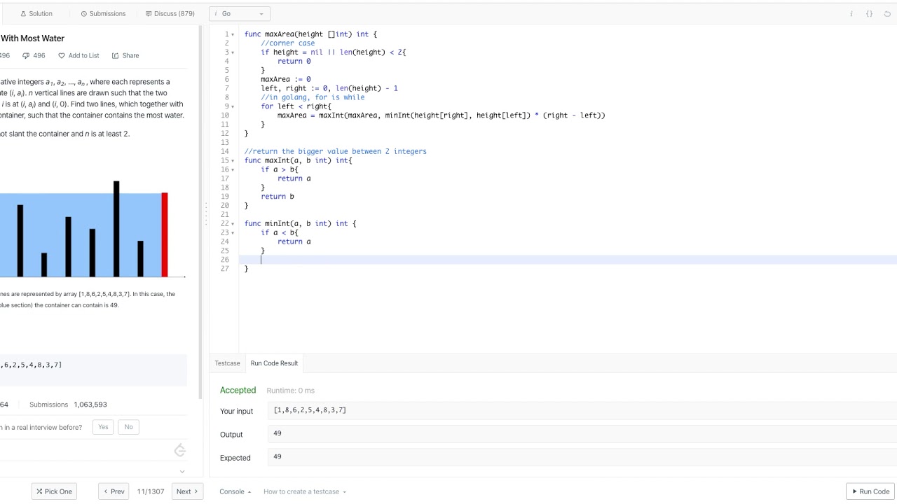 11 Container With Most Water Leetcode In Go Two Pointer Youtube 3119