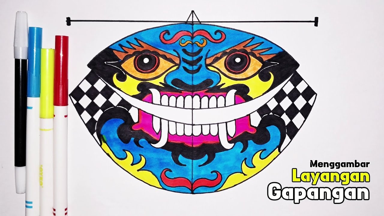 TUTORIAL MENGGAMBAR LAYANGAN GAPANGAN MOTIF BARONG BALI - YouTube