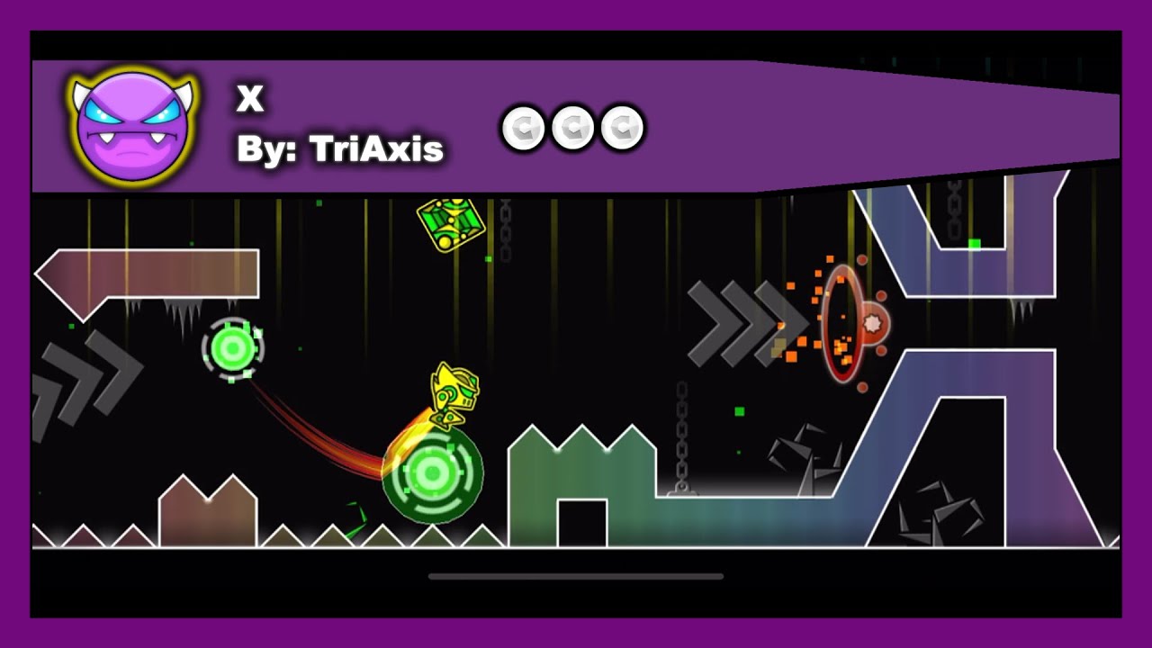 [DEMON LEVEL] Geometry Dash - X by TriAxis All Coins 100% Complete ...