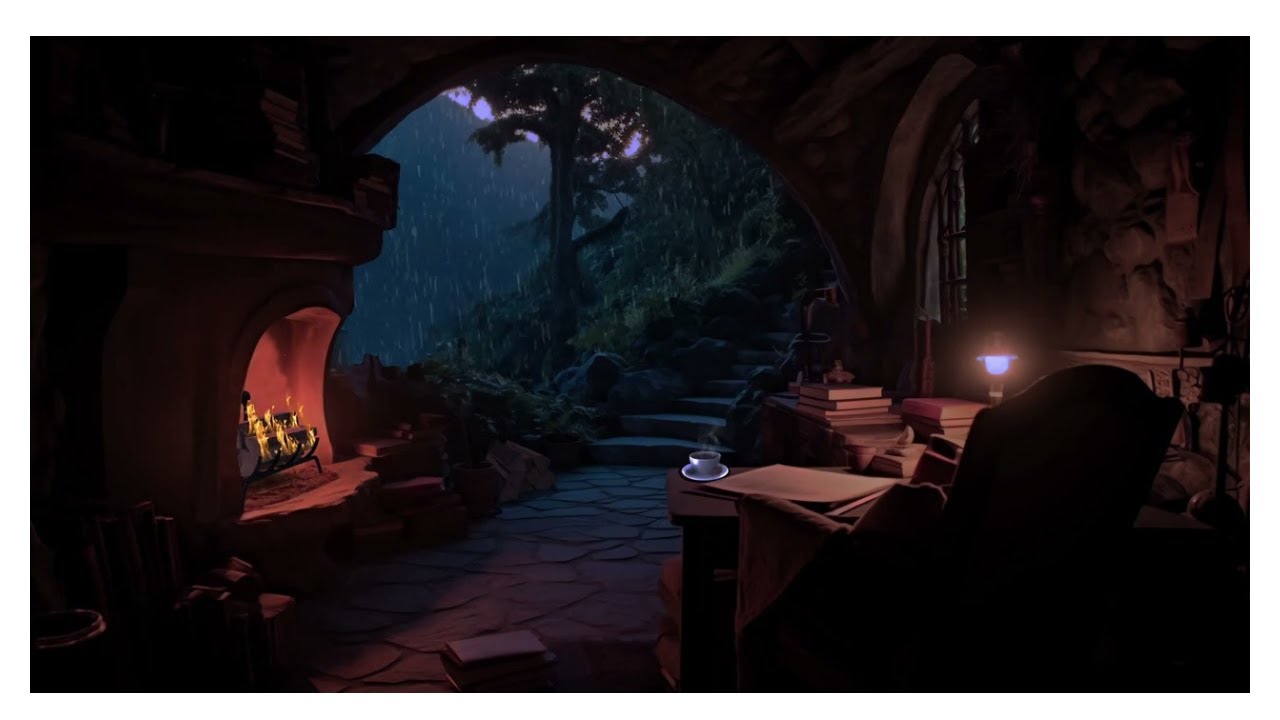Cozy Hobbit Hole Ambience | Rain and Thunderstorm Sounds for Relaxation ...