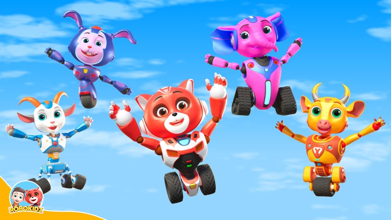 Five Little Robots + More Nursery Rhymes & kids Songs | Robo Kidz - YouTube