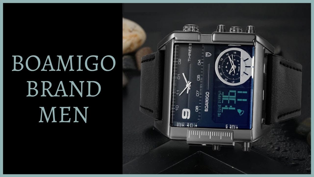 BOAMIGO brand men sports watches 3 time zone big man fashion military ...