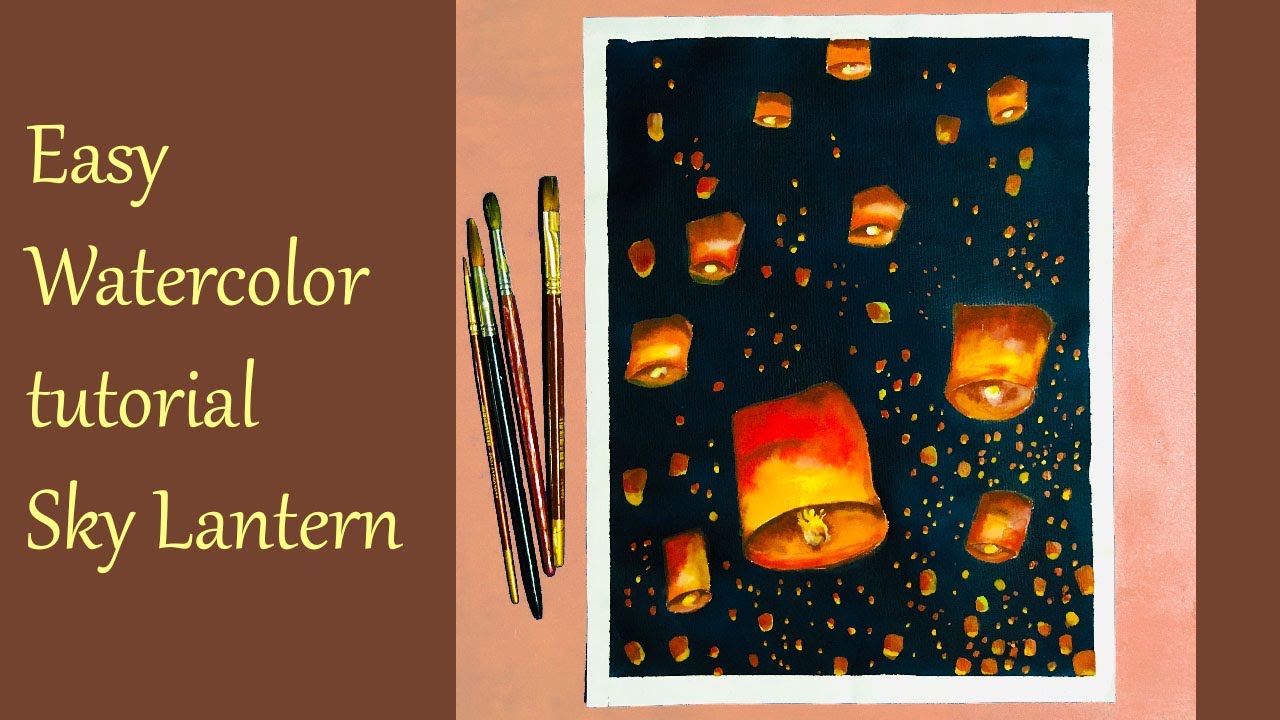 how to paint sky lantern step by step - YouTube