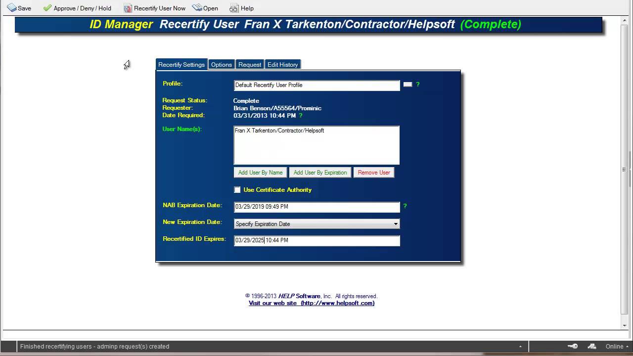 Recertifying A User With HELP Software's ID Manager - YouTube